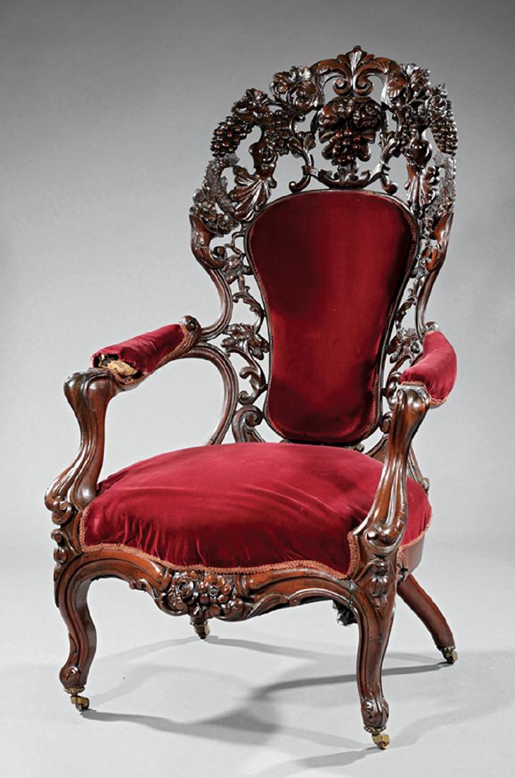 American Rococo Carved and Laminated Rosewood Armchair