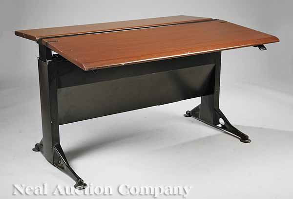 0932: Herman Miller Mahogany and Steel Drafting Table