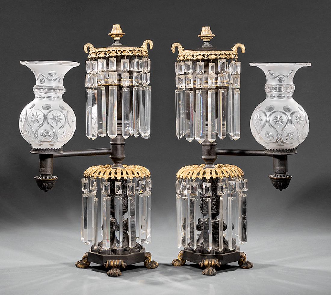 American Gilt and Patinated Bronze Argand Lamps