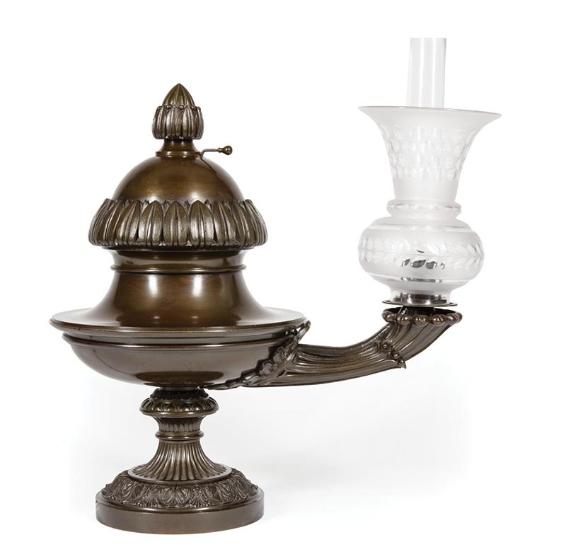 English Patinated Bronze Argand Lamp