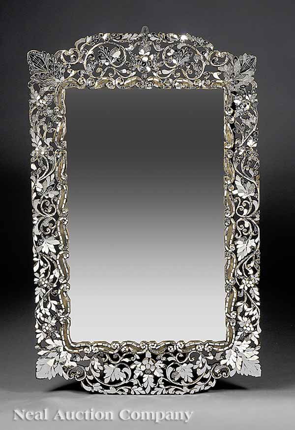 666: Pair of Decorative Venetian-Style Inlaid Mirrors