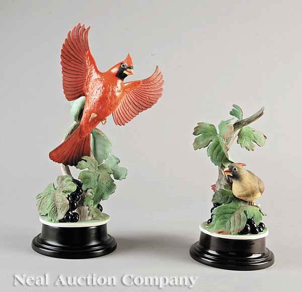 0195: Pair Boehm Porcelain Cardinal Male and Female