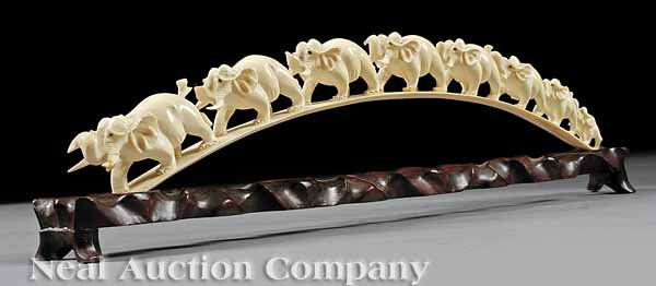1150: Chinese Carved Ivory Elephant Bridge