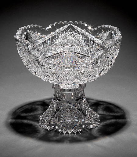 American Brilliant Cut Glass Punch Bowl On Stand