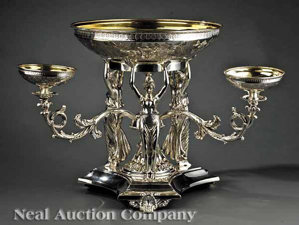 Silverplate Figural Epergne In The Regency Taste