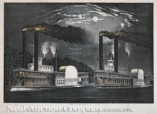 Steamboat Racing Four Lithographs