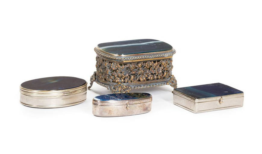 Four Continental Blue Agate Boxes