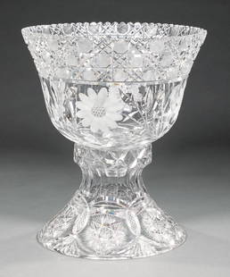 American Brilliant Cut Glass Punch Bowl On Stand