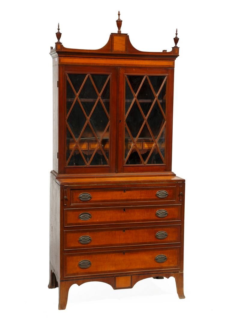 Mahogany Tiger Maple Secretary Bookcase