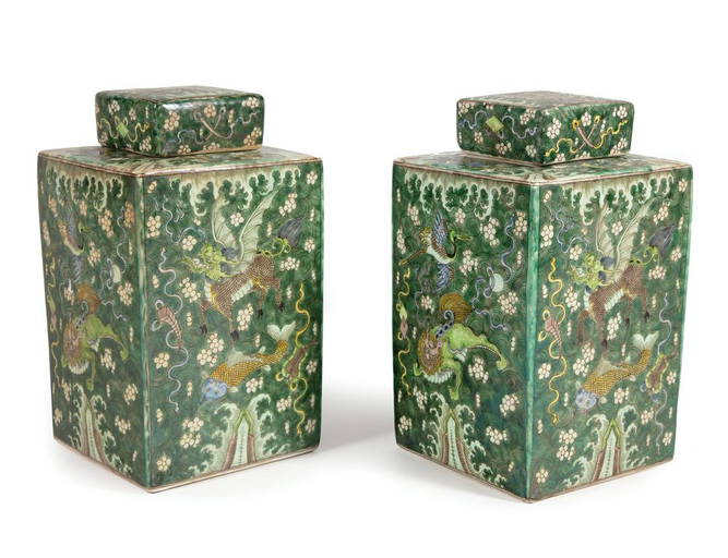 Chinese Export Style Famille Verte Tea Caddies