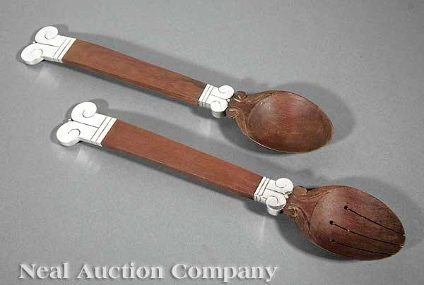 Hector Aguilar Silver, Wood Serving Spoon & Fork