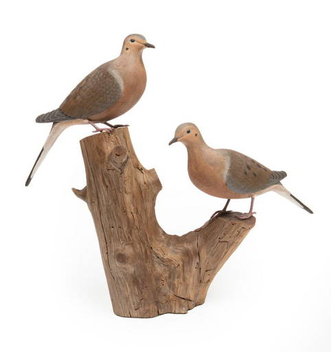 Carved And Painted Figures Of Doves