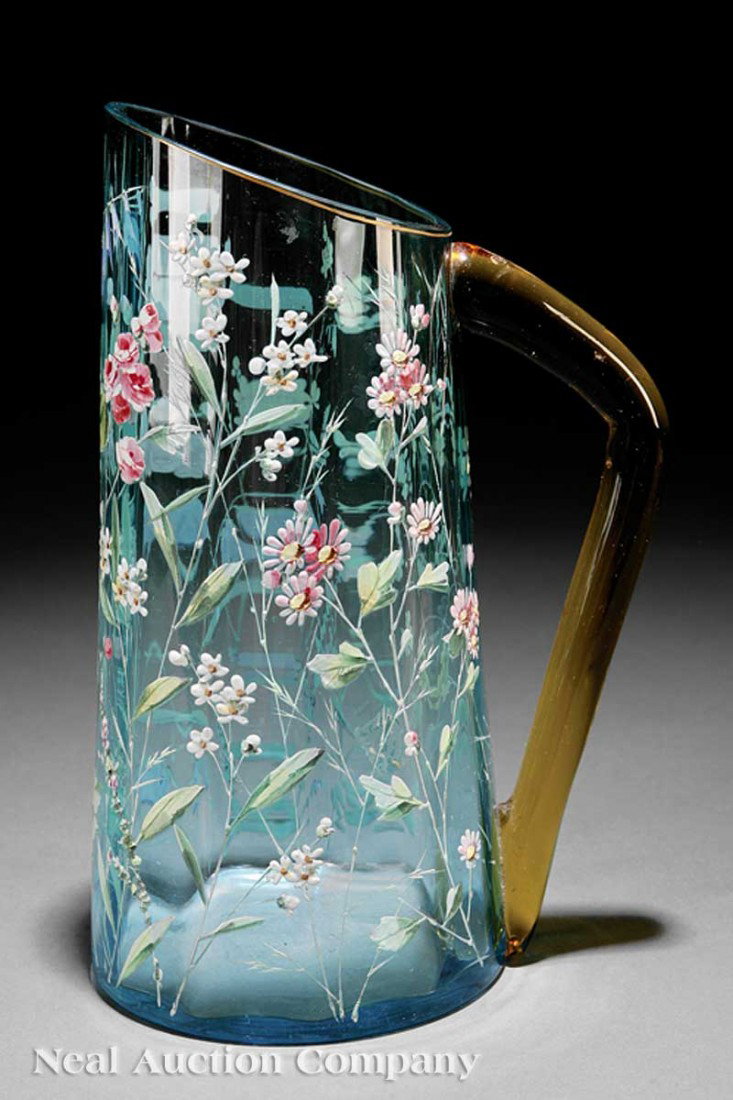 Moser Enameled Light Blue Glass Pitcher