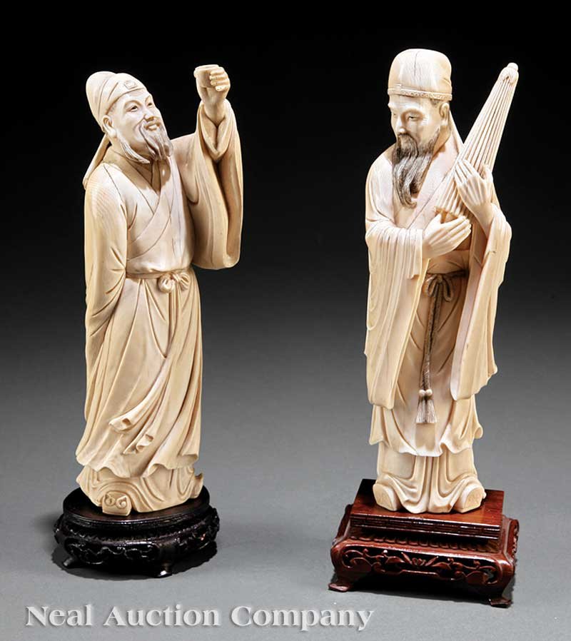 Two Chinese Ivory Figures Of Scholars