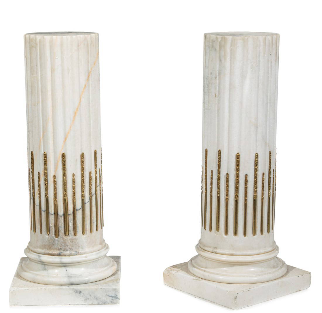 Pair French Bronze-mounted Reeded Marble Columns Auction