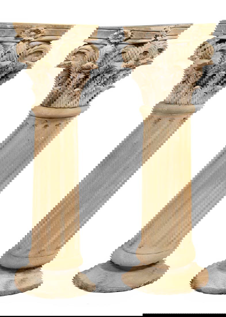 Pair Of Carved Wood Corinthian Column Pilasters Auction