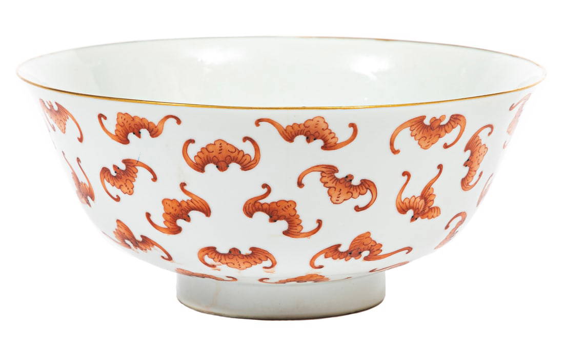 Chinese Iron Red Decorated Porcelain 'bats' Bowl Auction