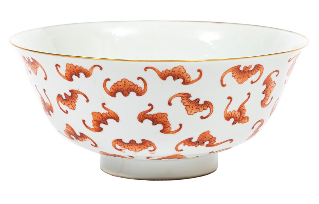 Chinese Iron Red Decorated Porcelain 'bats' Bowl Auction