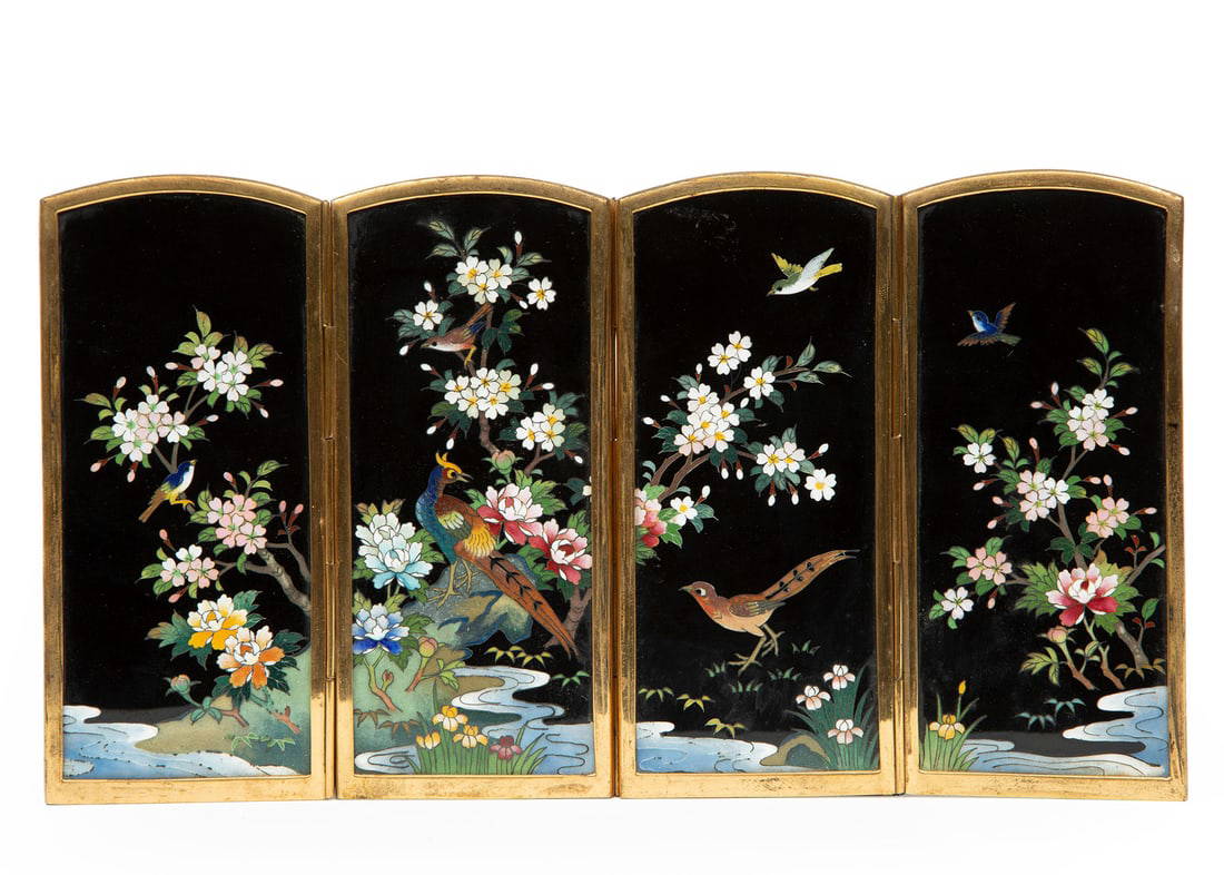 Japanese Inaba Cloisonne Tabletop Folding Screen Auction