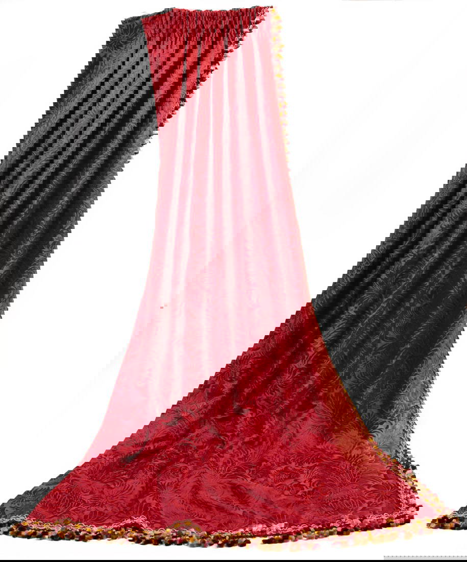 Set Of Six Red Silk Damask Curtain Panels Auction