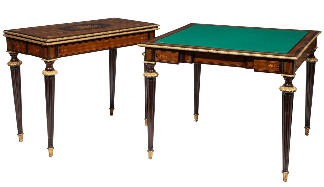 Fine Pair Of Napoleon Iii Bronze Mounted Marquetry And Parquetry Games ...