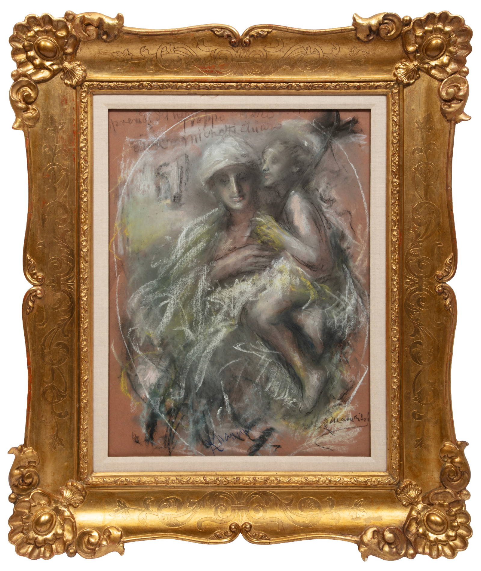 Antonio Mancini, Italian 1852-1930, "maternit?", Charcoal And Pastel On ...