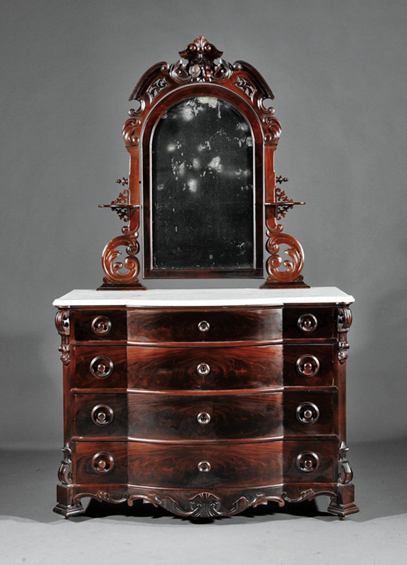 American Rococo Carved Mahogany Dressing Burea
