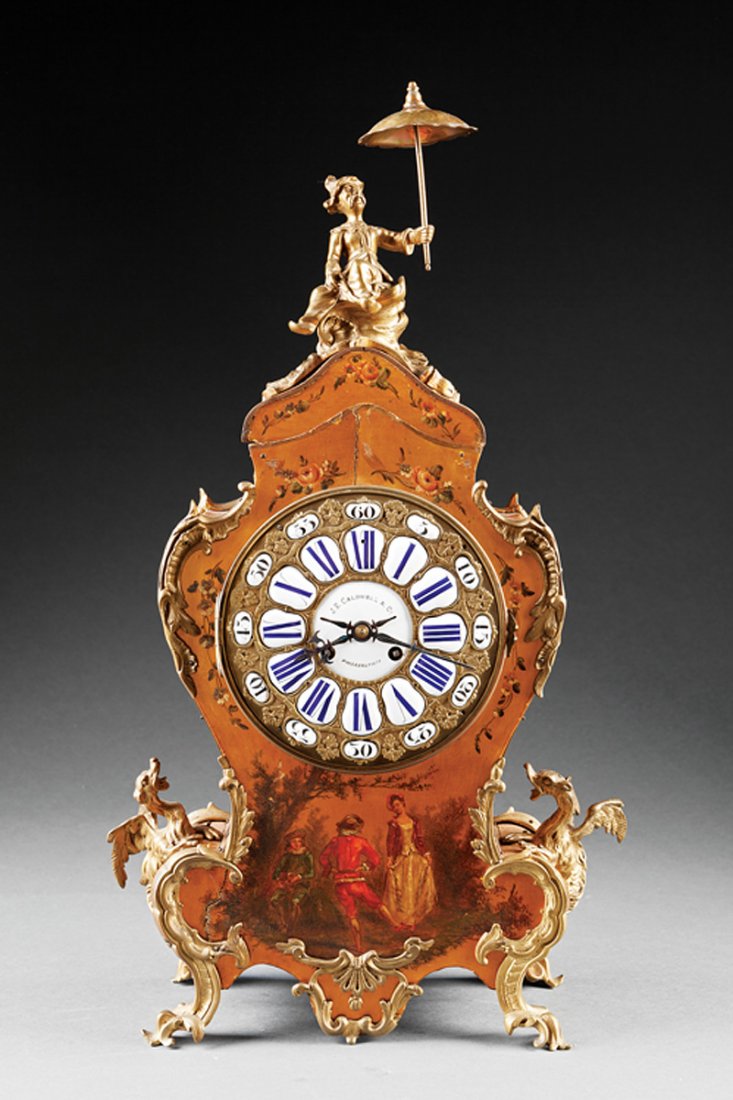 Bronze-Mounted Vernis Martin Mantel Clock