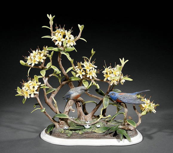 A Boehm Porcelain Western Bluebird Figural Group