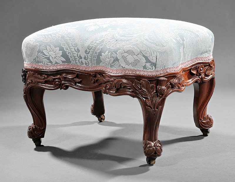 American Rococo Carved Rosewood Footstool