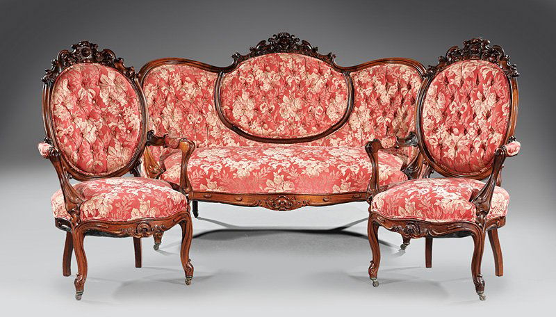 American Rococo Carved Rosewood Parlor Suite