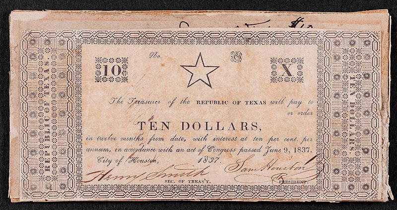 Two Republic Of Texas Bank Notes