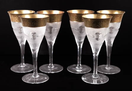 Set Of 6 Vintage Moser Splendid Champagne Flutes