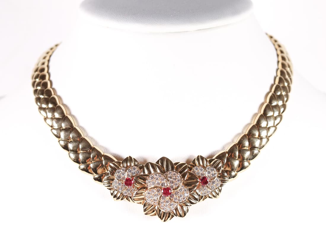 Vca 18k Yg Diamond & Ruby Necklace Auction