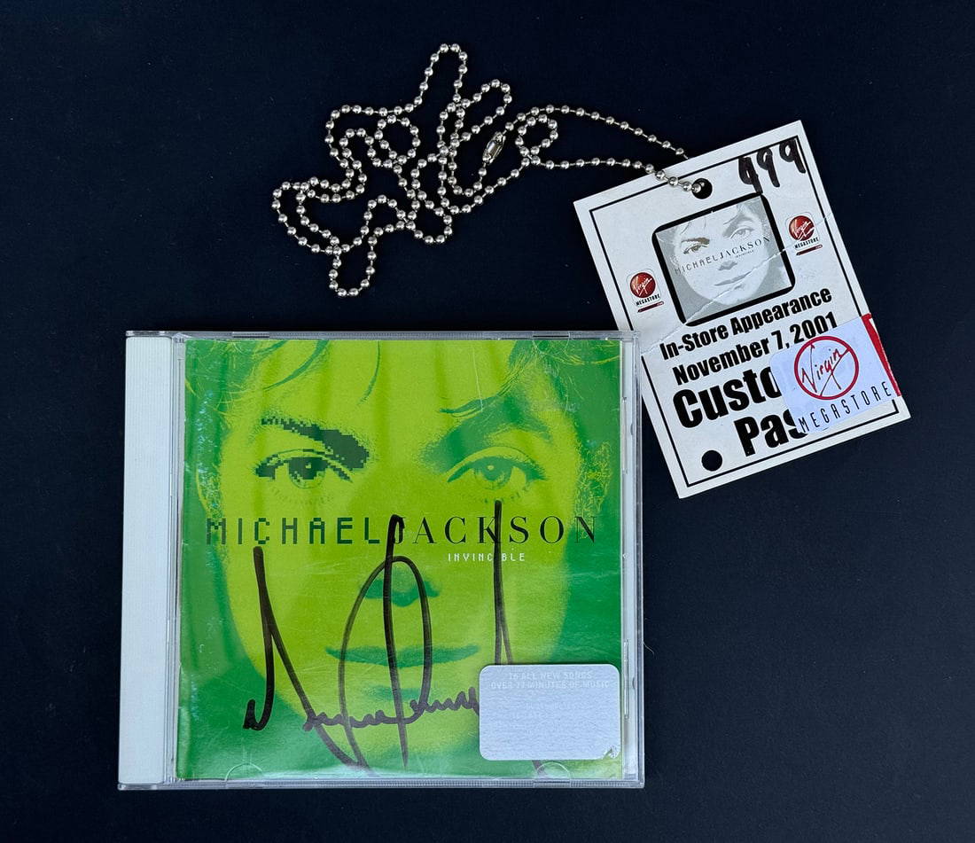 Michael Jackson Signed Autographed Invincible Cd Pass Green Virgin Auction