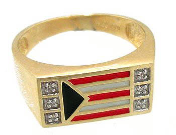 10ky Diamond Puerto Rican Flag Rectangle Mens Ring
