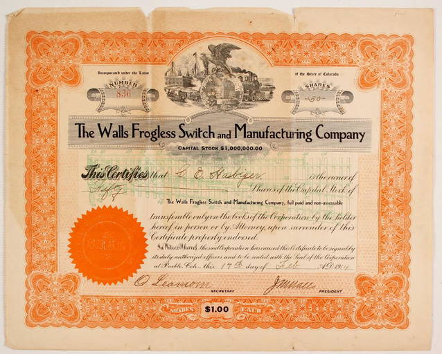 The Walls Frogless Switch And Manufacturing Co Stock