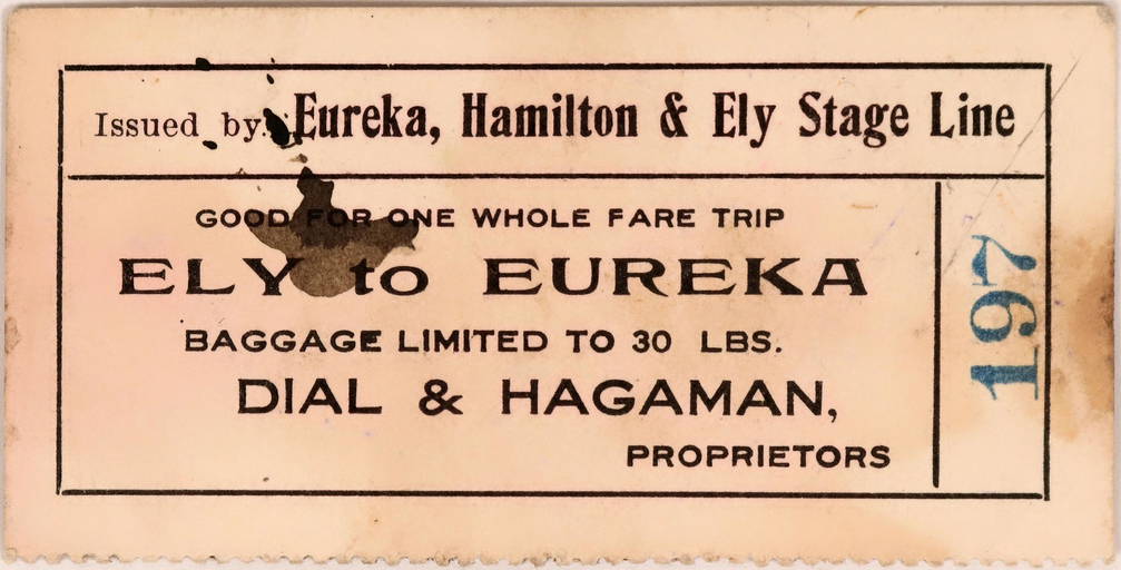Eureka, Hamilton & Ely Stage Line Stagecoach Ticket