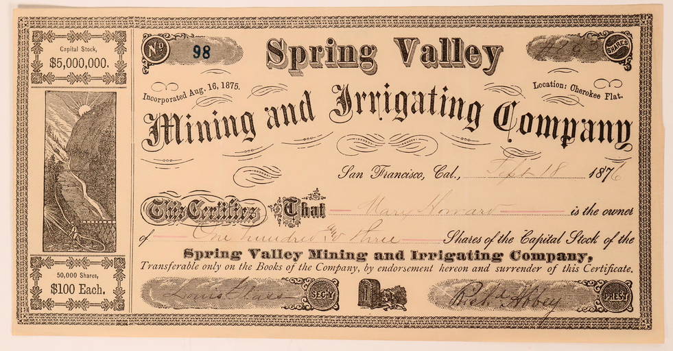 Spring Valley Mining & Irrigating Company Stock - Jun 26, 2020 ...