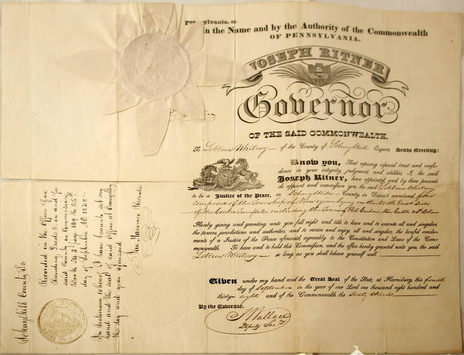 Pennsylvania Justice Of Peace Appointment Cert.