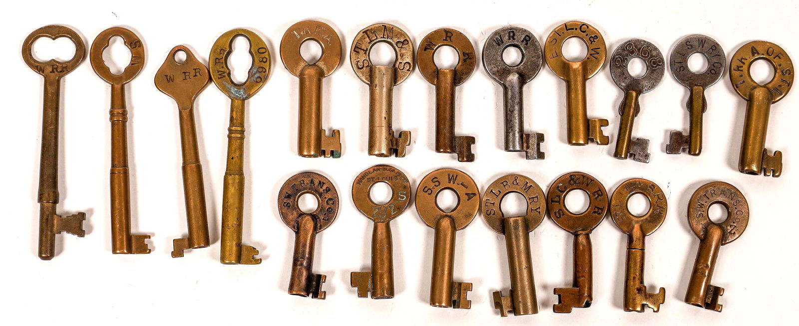 Railroad Lock Keys (19) W/coach & Caboose Keys, Mo St