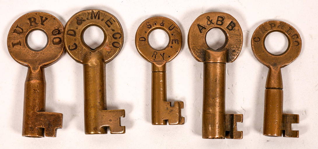 Railroad Lock Keys (5), Various Ohio Electric Rr Lines
