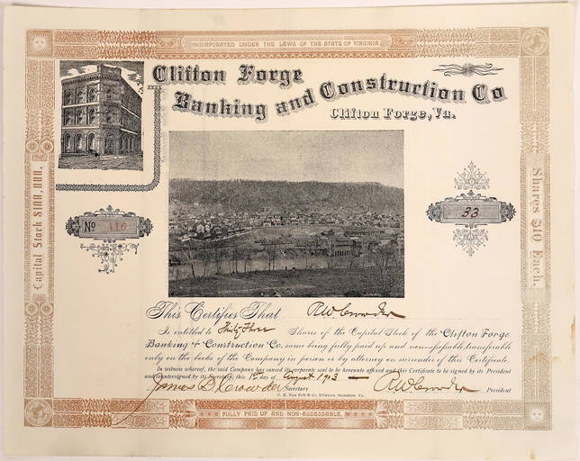 Clifton Forge Banking & Construction Stock (va) With