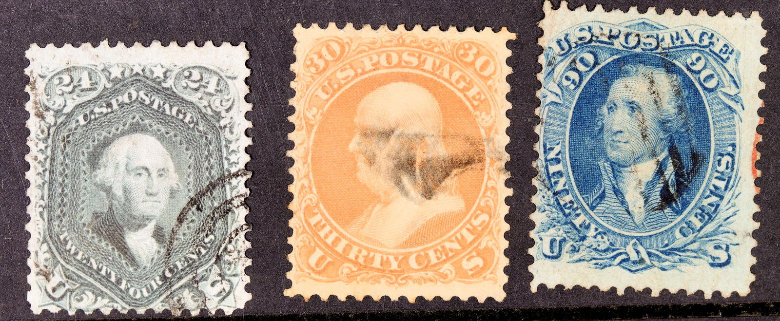 Us Stamps 1861 1875 Series, 24, 30, 90 Cent Stamps [148575]
