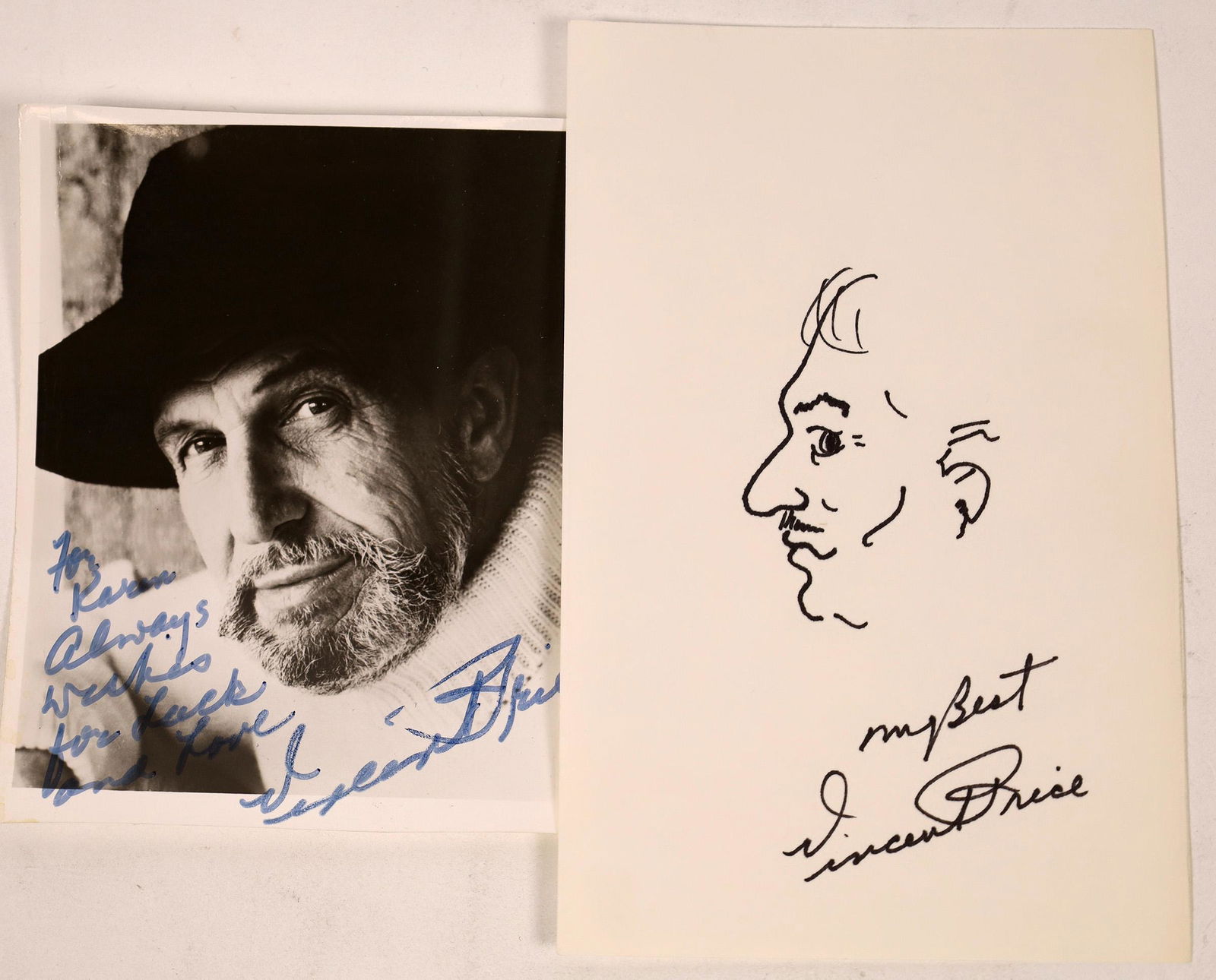 Vincent Price Signed Self Portrait Sketch & Signed Photo [131735 ...