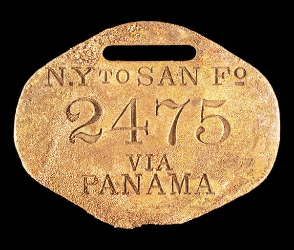 Brass Luggage Tag Ny To San Fo Via Panama #2475 [153317]