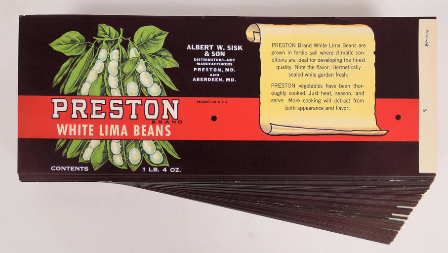 Preston White Lima Beans Can Labels ~500 [166450]