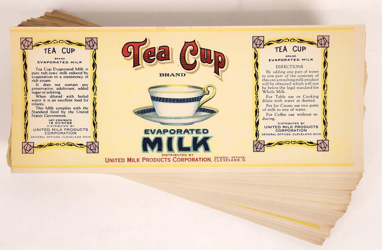 Tea Cup Brand Evaporated Milk Can Labels ~380 [166452]