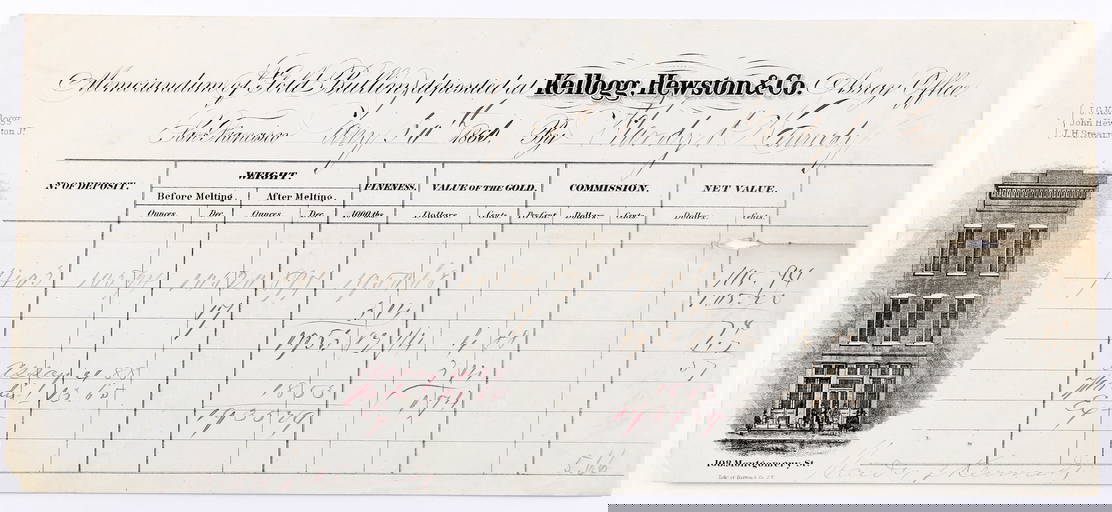 Kellogg, Hewston & Co. Gold Receipt, Rec'd From Hardy & Kennedy [169234]