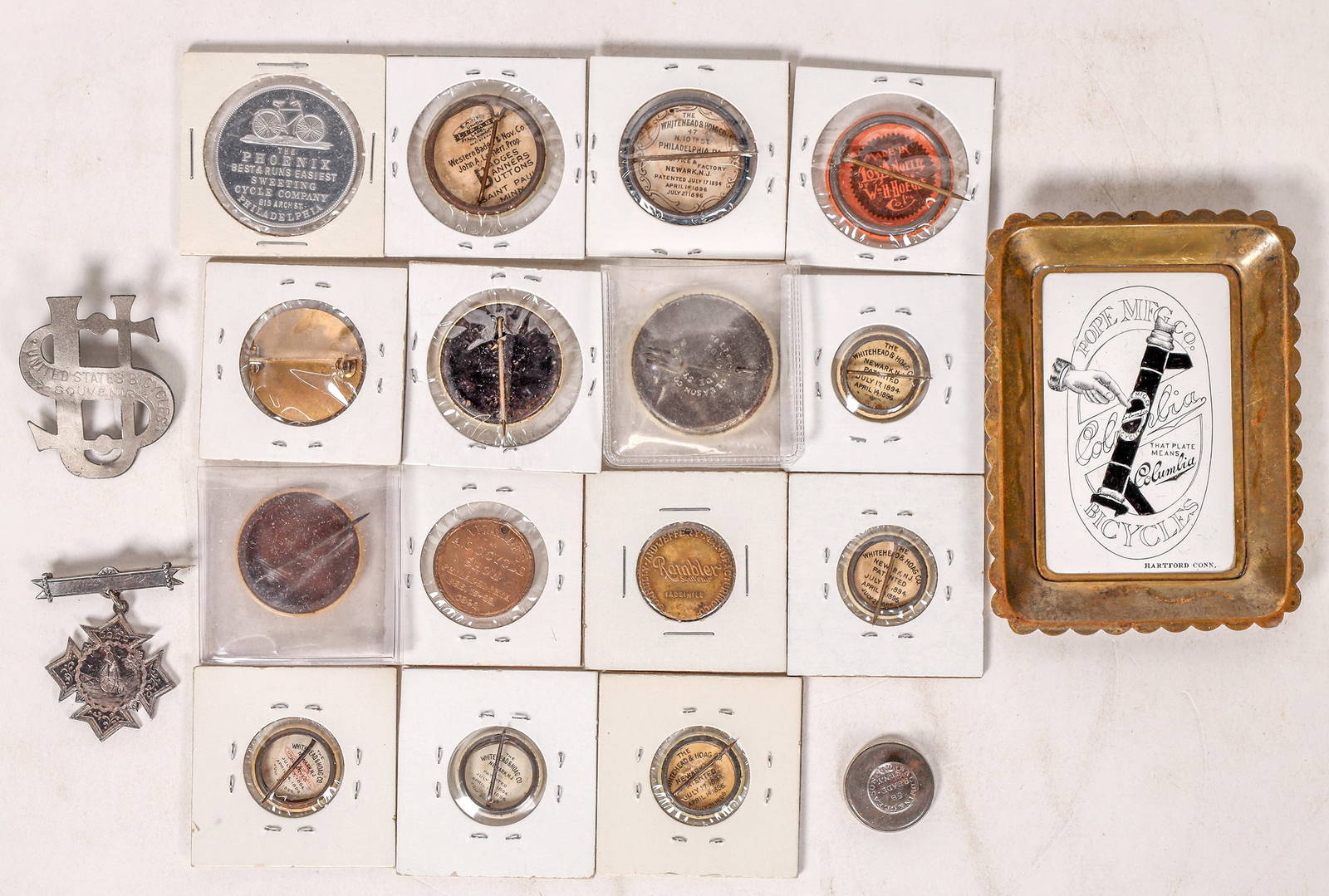 Bicycle Themed Pinbacks, Tokens & Tray (18) 1900s [173965] Auction